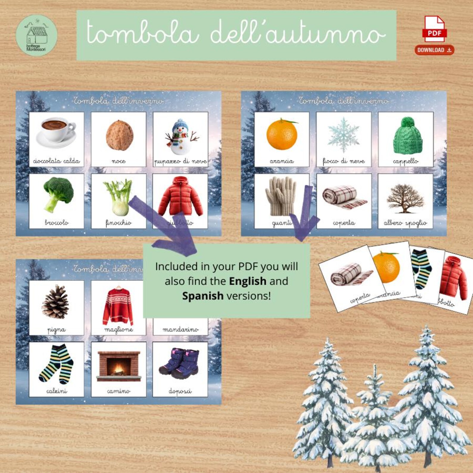 Winter Bingo - Printable Montessori Work Game in 3 Languages (ITA/ENG ...