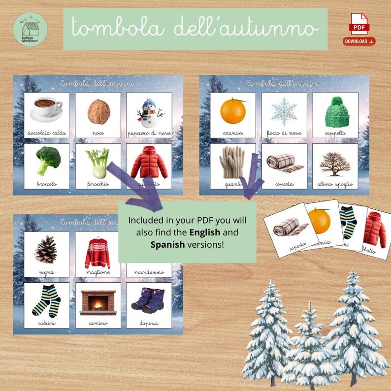 Winter Bingo - Printable Montessori Work Game in 3 Languages (ITA/ENG ...