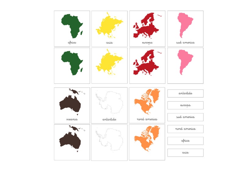 Nomenclatures of the Continents (colors Consistent With the Montessori ...