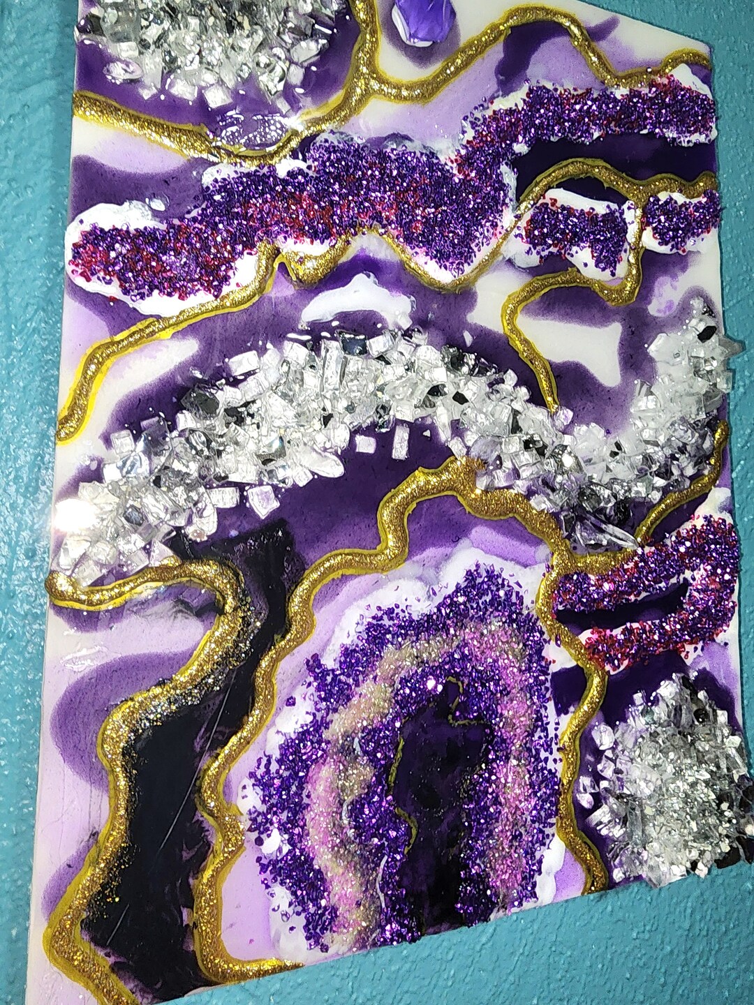 Amathyst Epoxy Resin Art Painting - Amthyst, Purple, White, and Gold ...