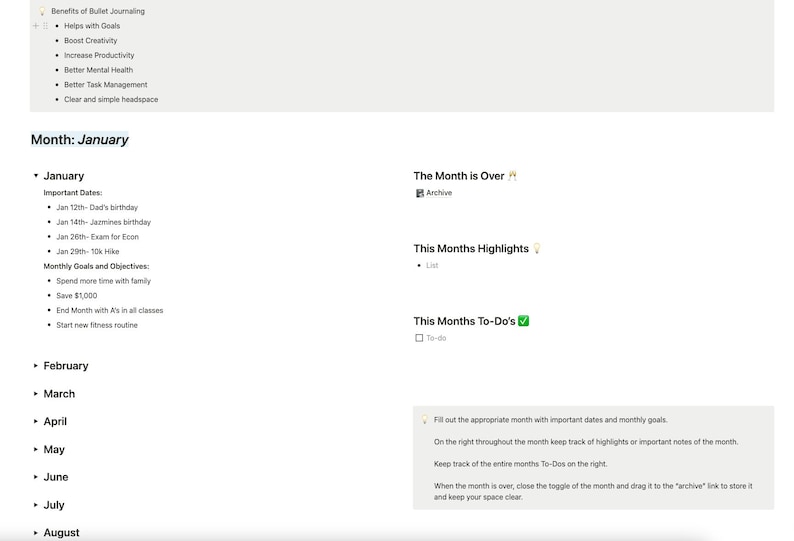 Minimalist Notion Bullet Journal Template | Daily Goals, Monthly Goals ...