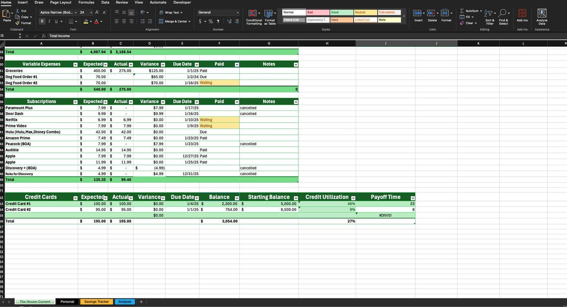 Google Sheets/excel Budget Spreadsheet | Personal, Household, Savings ...
