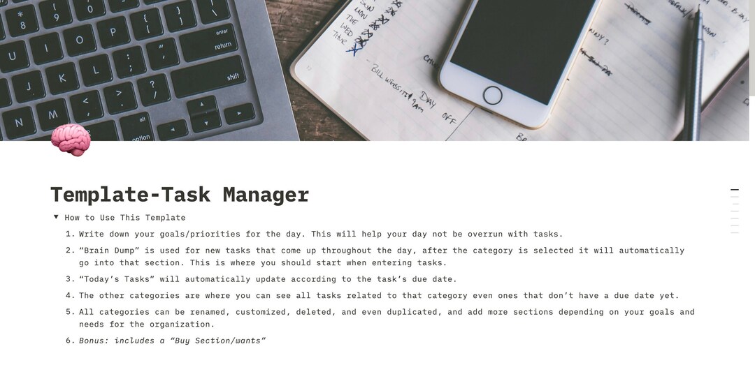 Notion Task Manager Template | Daily Planner for Personal, Work, School ...