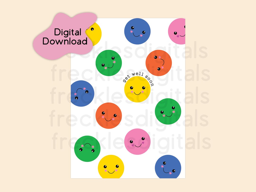 Printable Get Well Soon Card With Colorful Smiling Faces | for Kids or ...