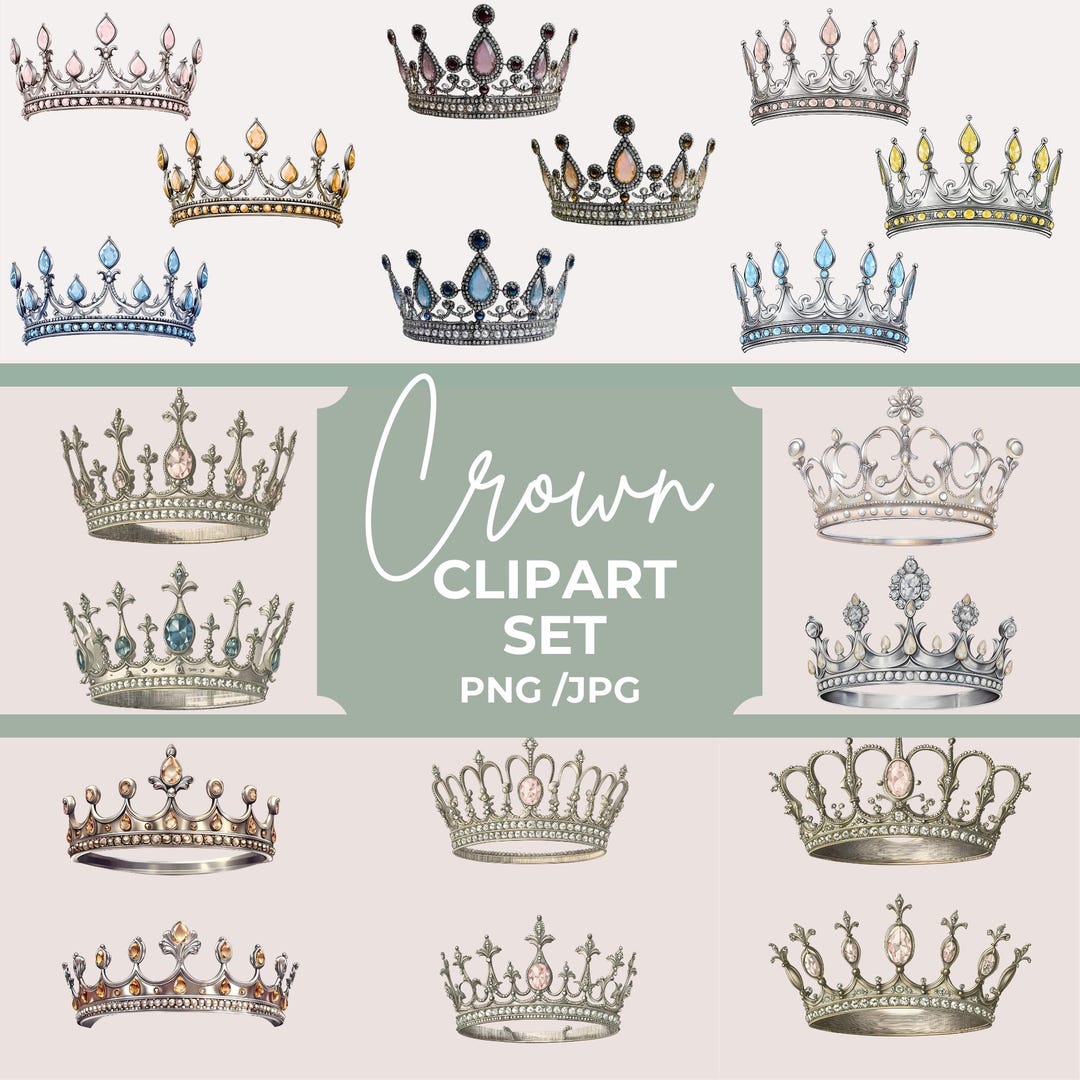 Printable Crown Clipart Bundle, Crown Overlay PNG Set, Sublimation ...