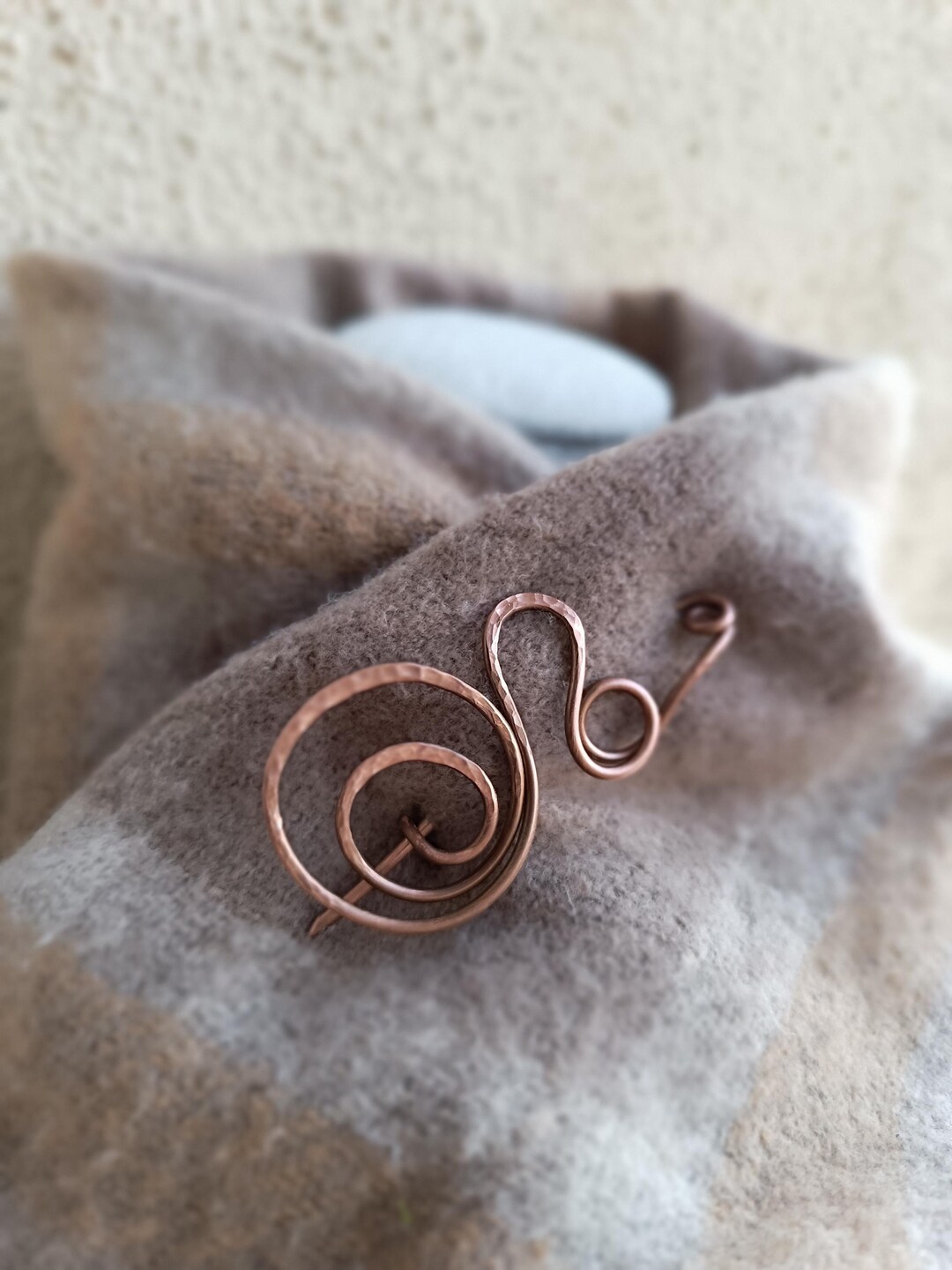 Large Copper Spiral Shawl Pin – Hand Forged Brooch Pin – Cold Forged ...