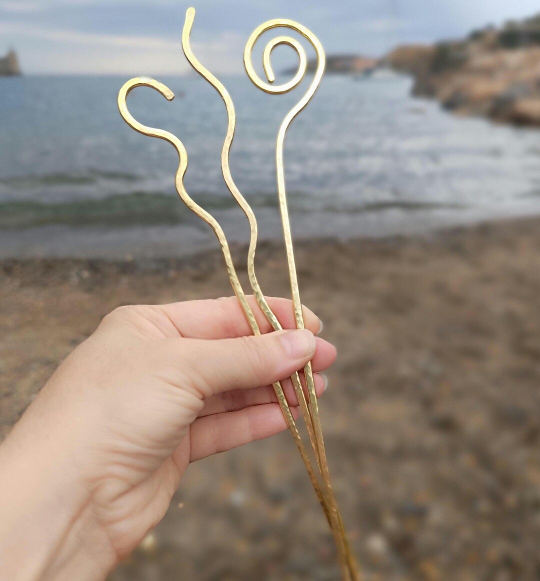 Brass Hair Pin 8 Inch Hand Forged Stick for Bun Updo Hair Accessories ...