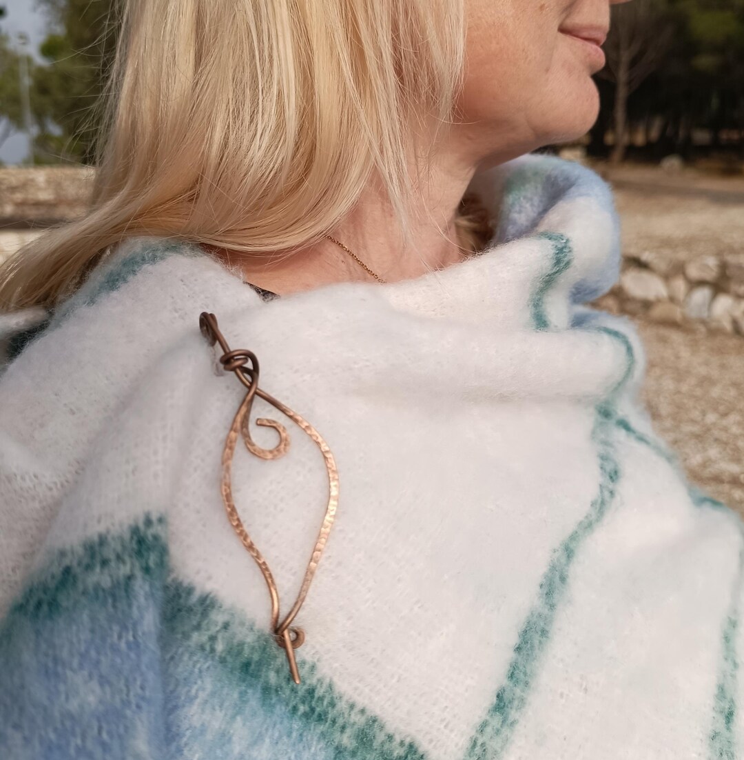 Copper Shawl Pin Leaf – Large Hand Forged Knitwear Brooch, Celtic Scarf ...
