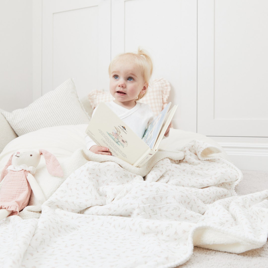 Soft Sherpa Baby Blanket Made From Organic Muslin & Boucle. Dusky Pink ...