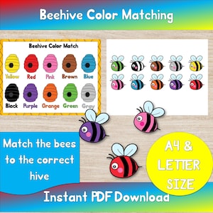 Beehive Bees Color Colour Match Game - Montessori Learning Teaching ...
