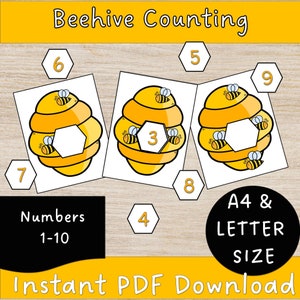 10 Counting Bees Cards Activity - Montessori Learning Teaching Resource ...