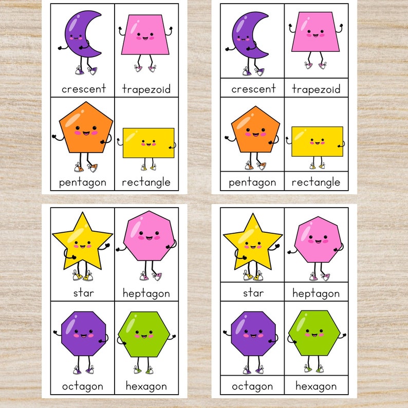16 2D Shapes Flashcards 2 Part Cards - Montessori Learning Teaching ...