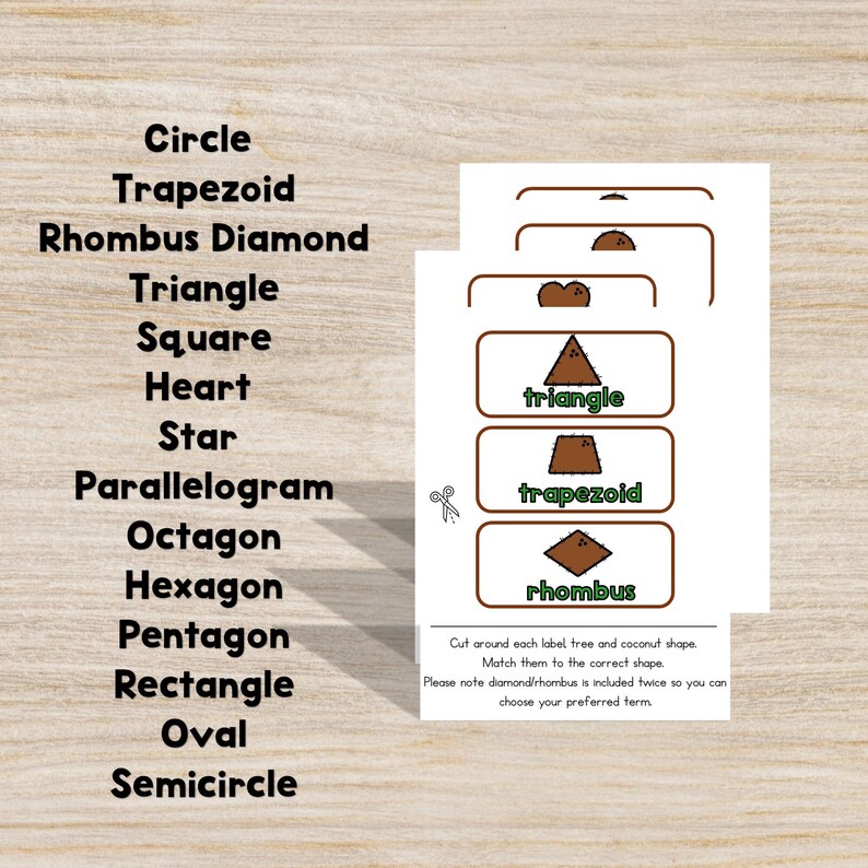 Coconut 2D Shapes Matching Game Montessori Learning Teaching Vocabulary ...