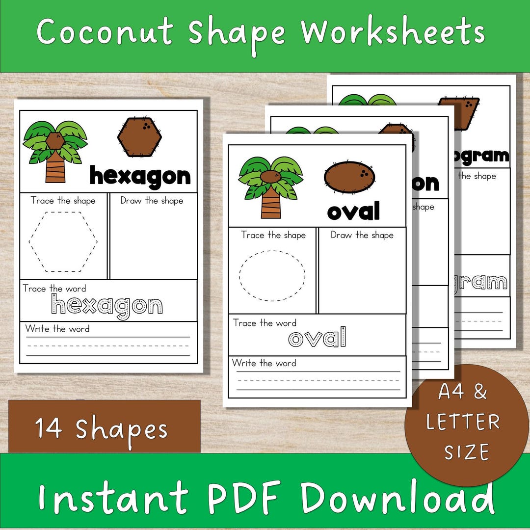 14 Coconut 2D Shapes Printable Worksheets | Fun Learning Activity for ...
