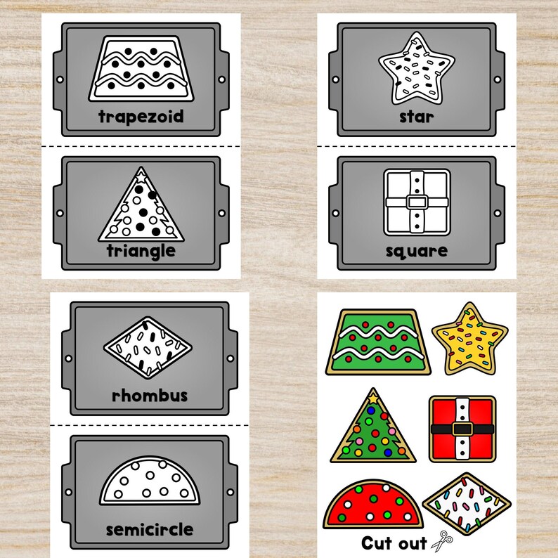 Christmas Cookies 2D Shapes Matching Game- Montessori Learning Teaching ...