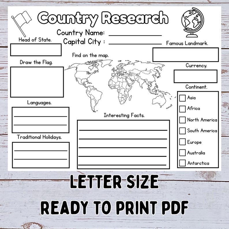 Country Report Research for Kids Printable Book Report Worksheet ...