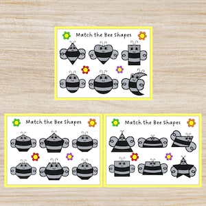 Bee Theme 2D Shapes Matching Game: Montessori Learning (PDF Download ...