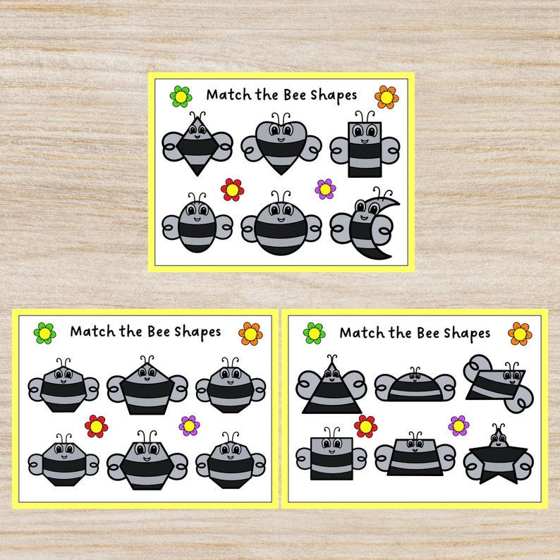 Bee Theme 2D Shapes Matching Game: Montessori Learning (PDF Download ...