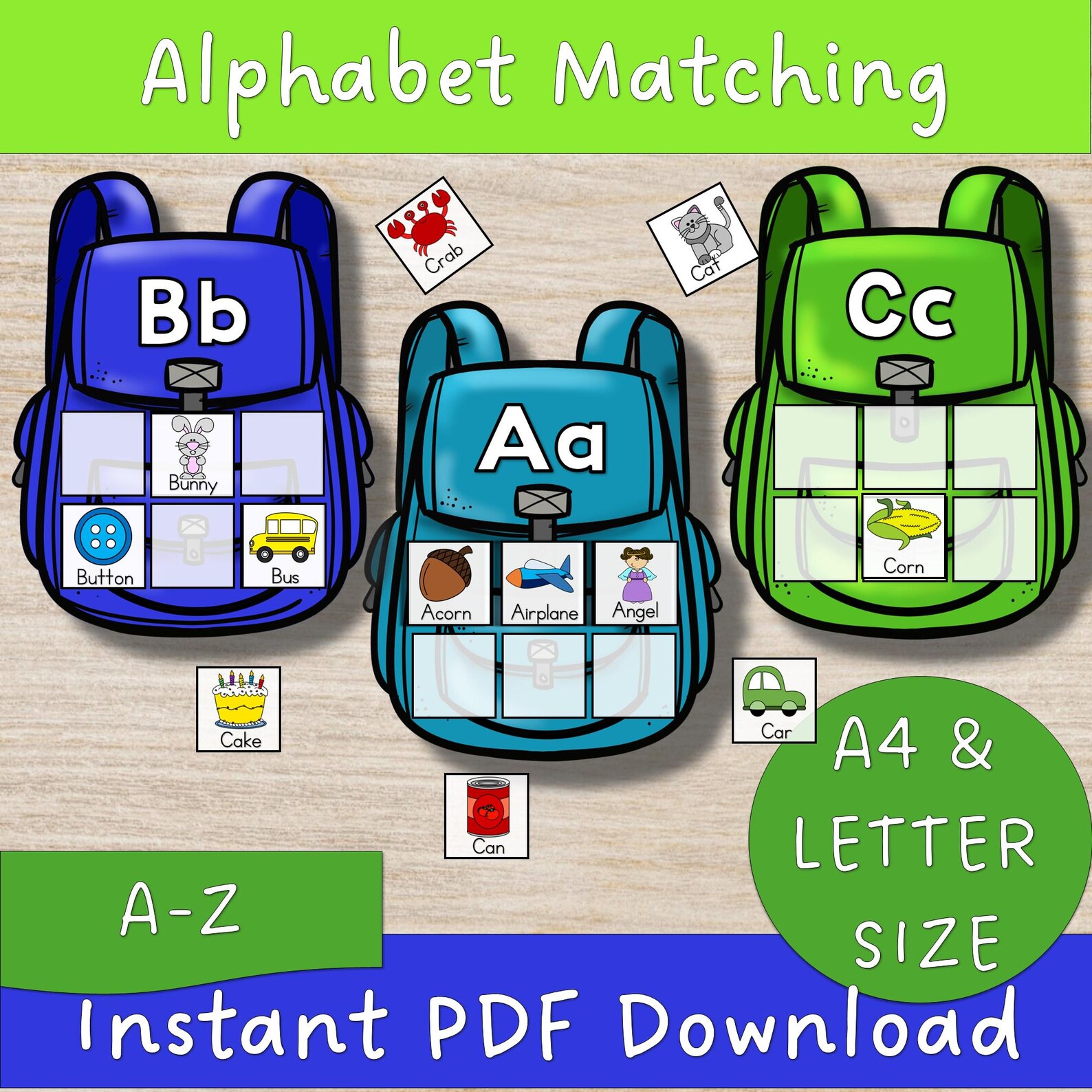 Alphabet Matching Game: Backpack Vocabulary Builder (PDF) - Etsy