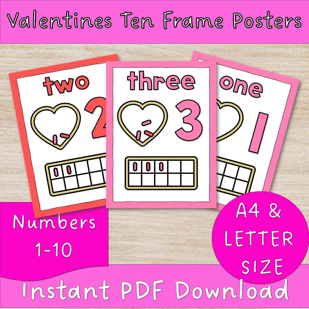 Valentines Math Posters: Ten Frame Counting, Prek Activity (PDF ...