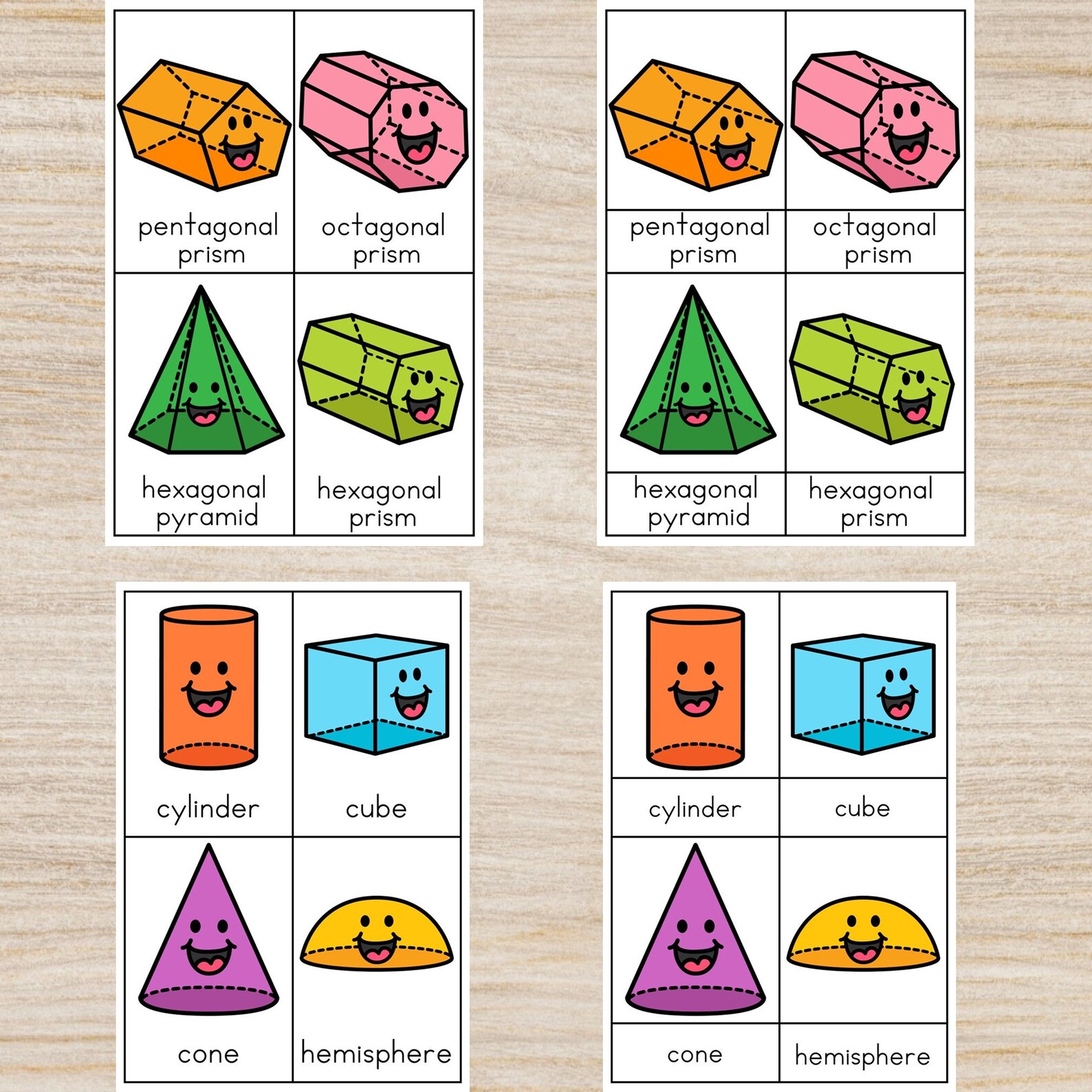 15 3D Shapes Flashcards 2 Part Cards - Montessori Learning Teaching ...