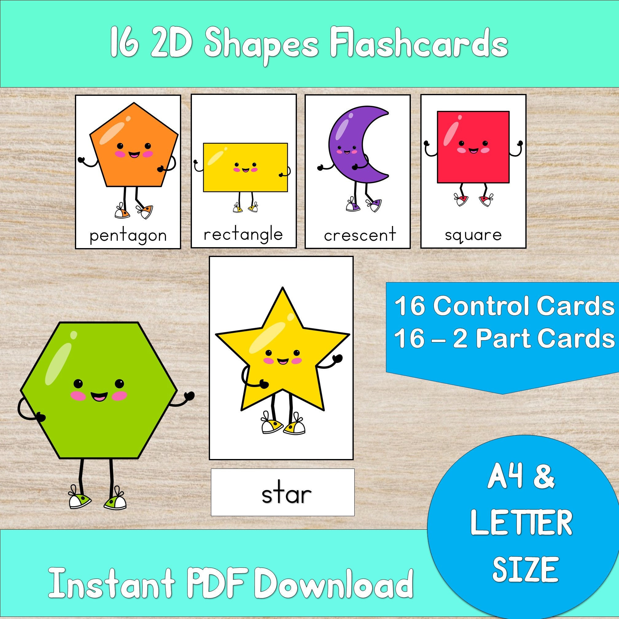 16 2D Shapes Flashcards 2 Part Cards - Montessori Learning Teaching ...