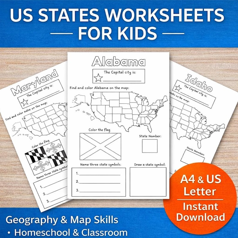 US States Worksheets for Kids | USA Geography Printable Activities ...
