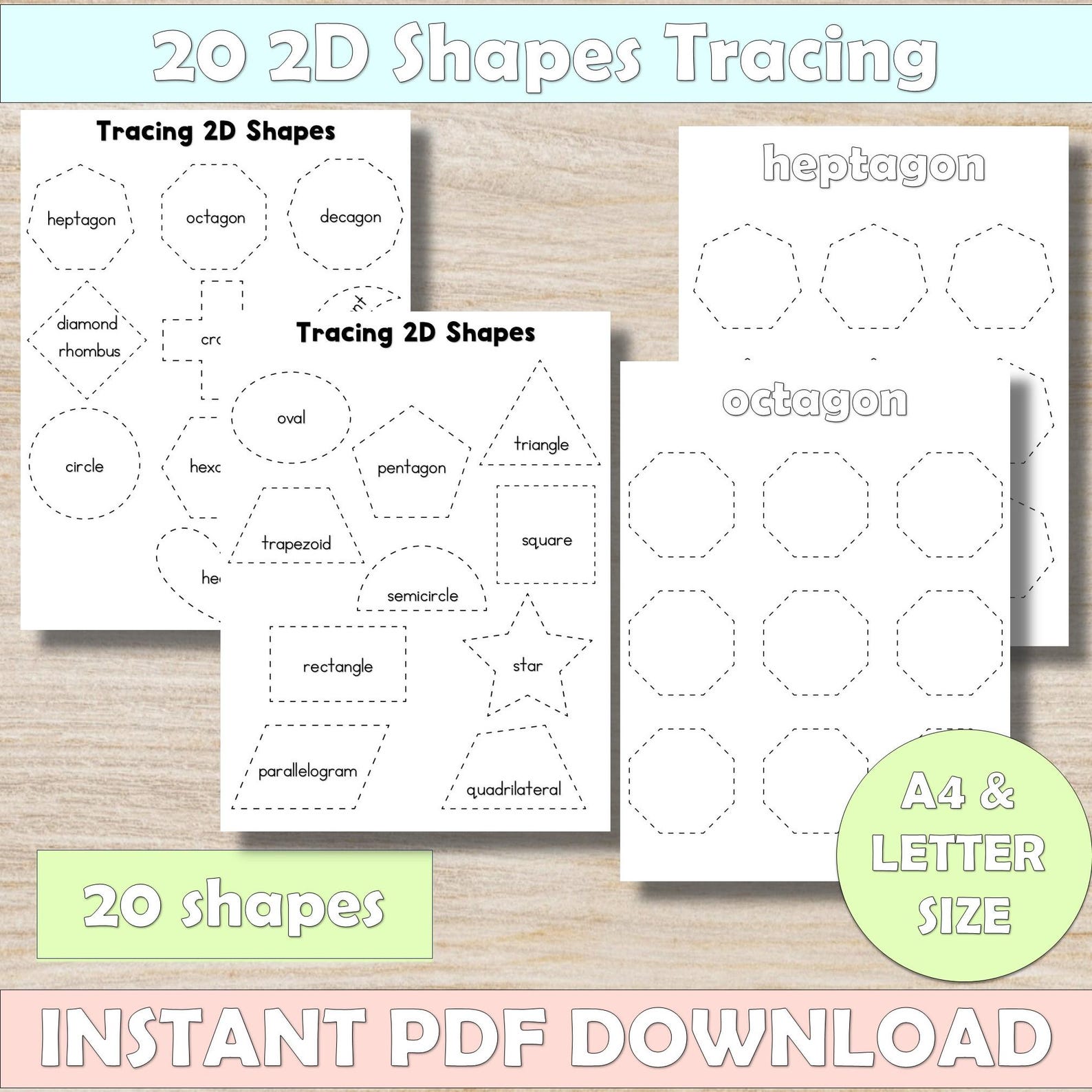 2D Shapes Tracing Worksheet: Montessori Learning Resource (PDF) - Etsy