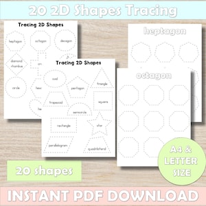 2D Shapes Tracing Worksheet: Montessori Learning Resource (PDF) - Etsy