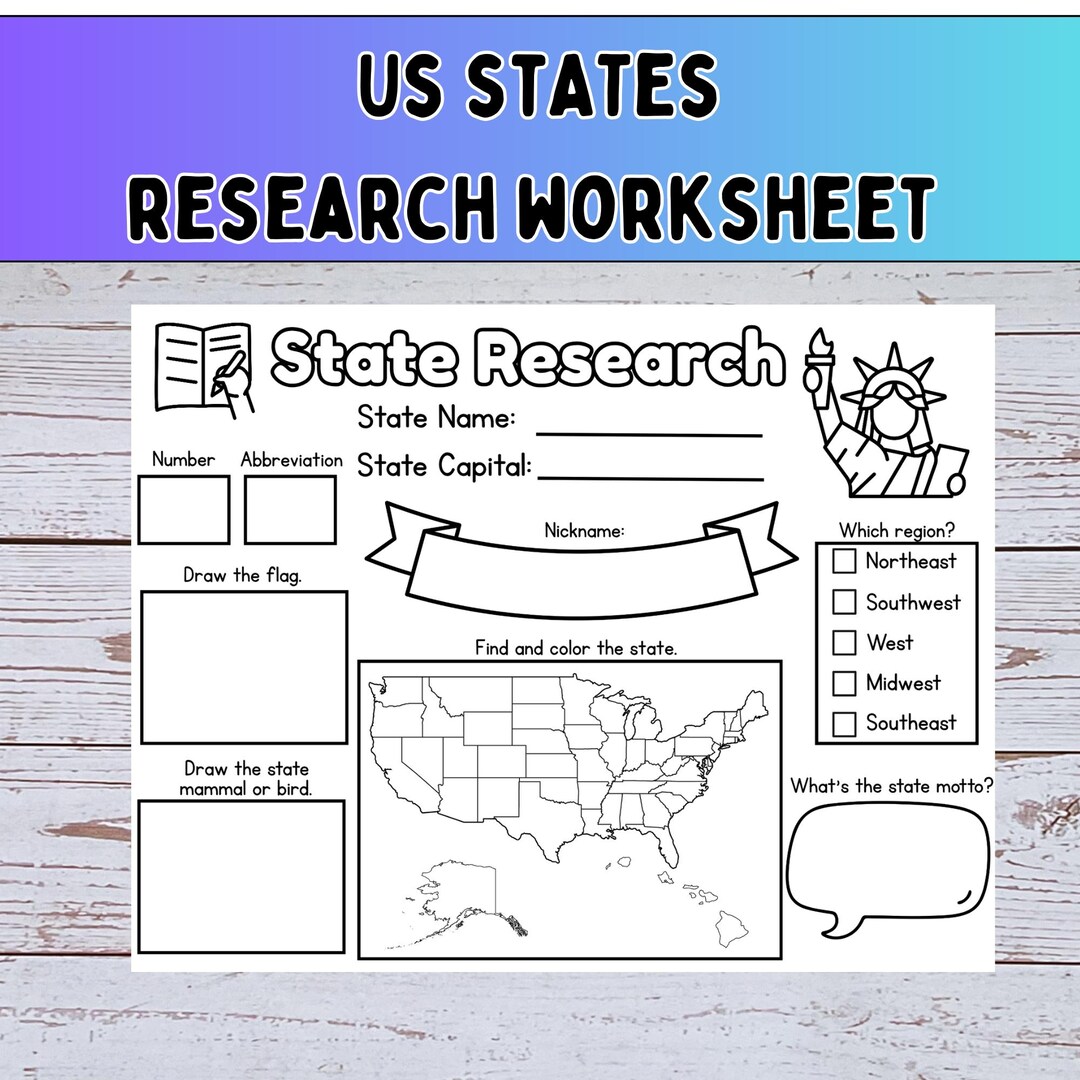US States Research Worksheets for Kids | USA Geography Printable ...