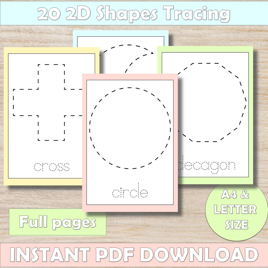 2D Shapes Tracing Worksheet: Montessori Math Game (PDF Download) - Etsy