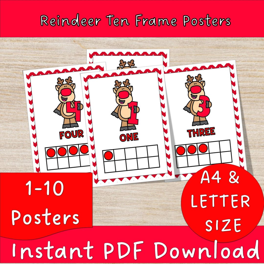 Reindeer Ten Frame Posters - Montessori Learning Teaching Counting ...