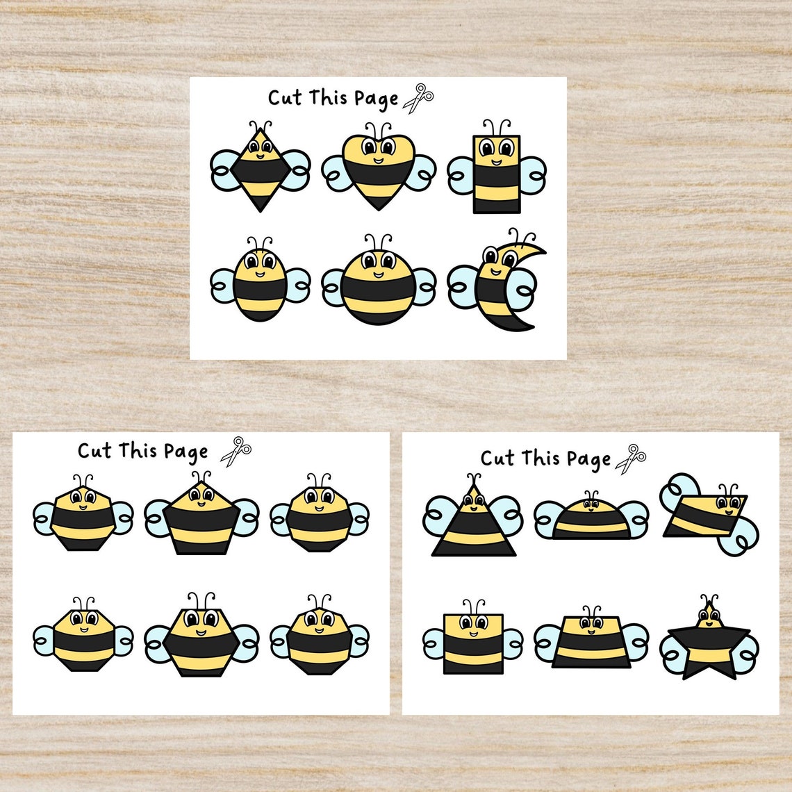 Bee Theme 2D Shapes Matching Game: Montessori Learning (PDF Download ...