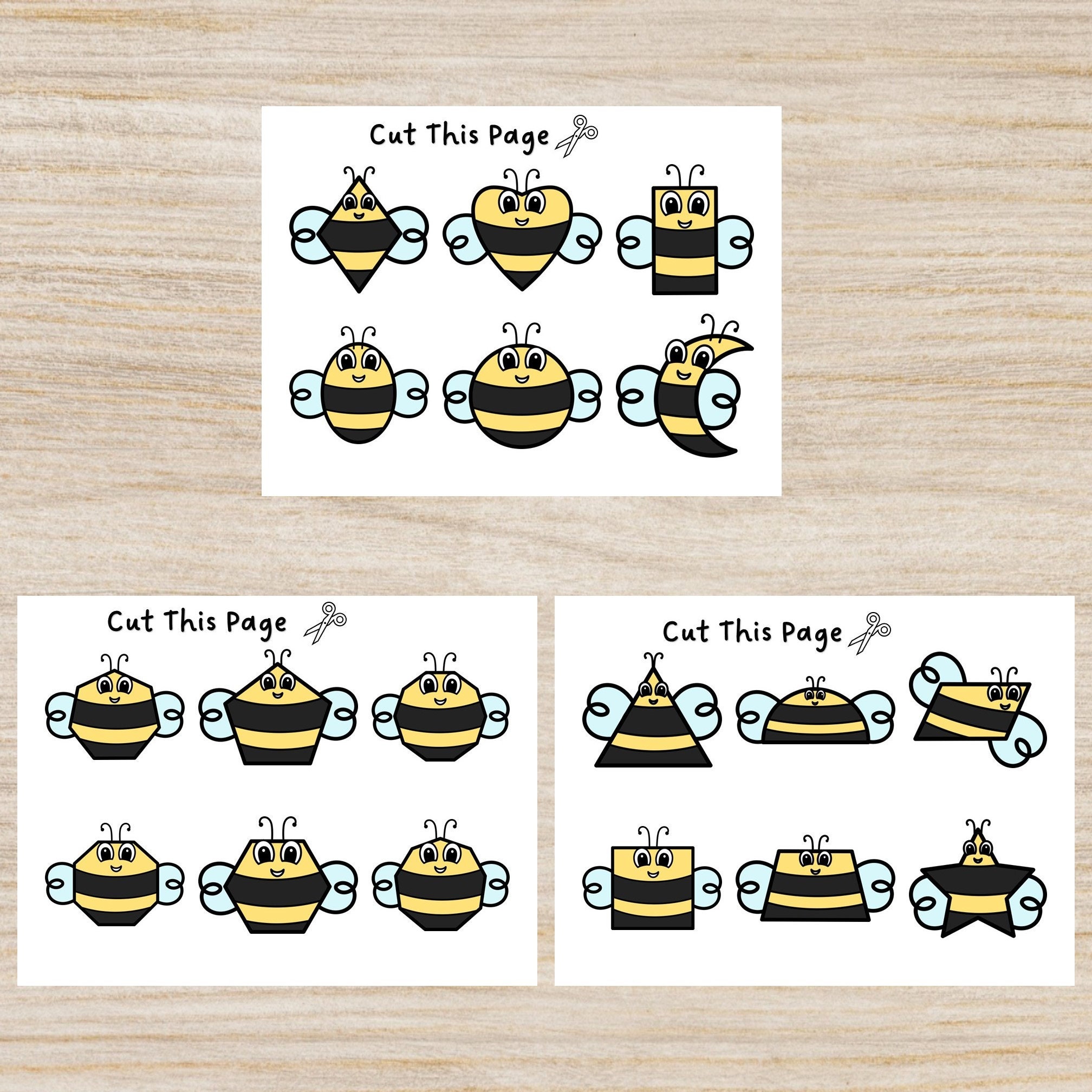 Bee Theme 2D Shapes Matching Game: Montessori Learning (PDF Download ...