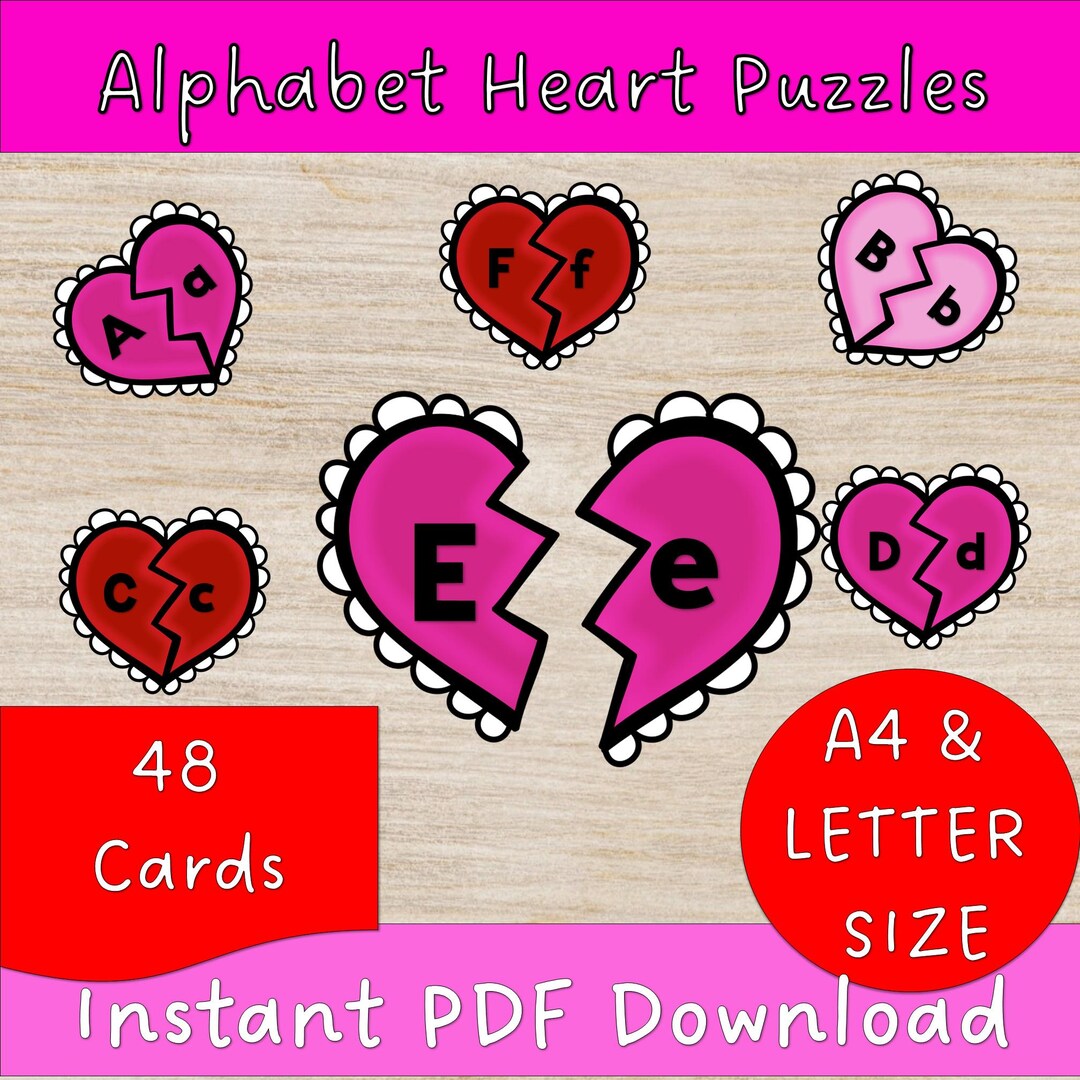 Valentine Alphabet Heart Puzzle: Montessori Learning (PDF Download) - Etsy