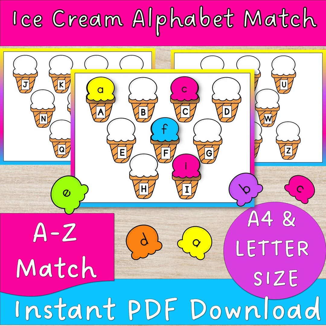 Ice Cream Alphabet Matching Game: Montessori Learning Resource (PDF ...