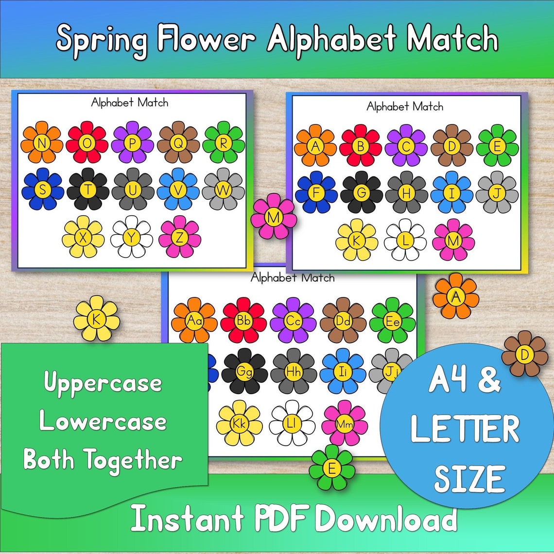 Flower Alphabet Matching Game: Montessori Learning Resource (PDF ...