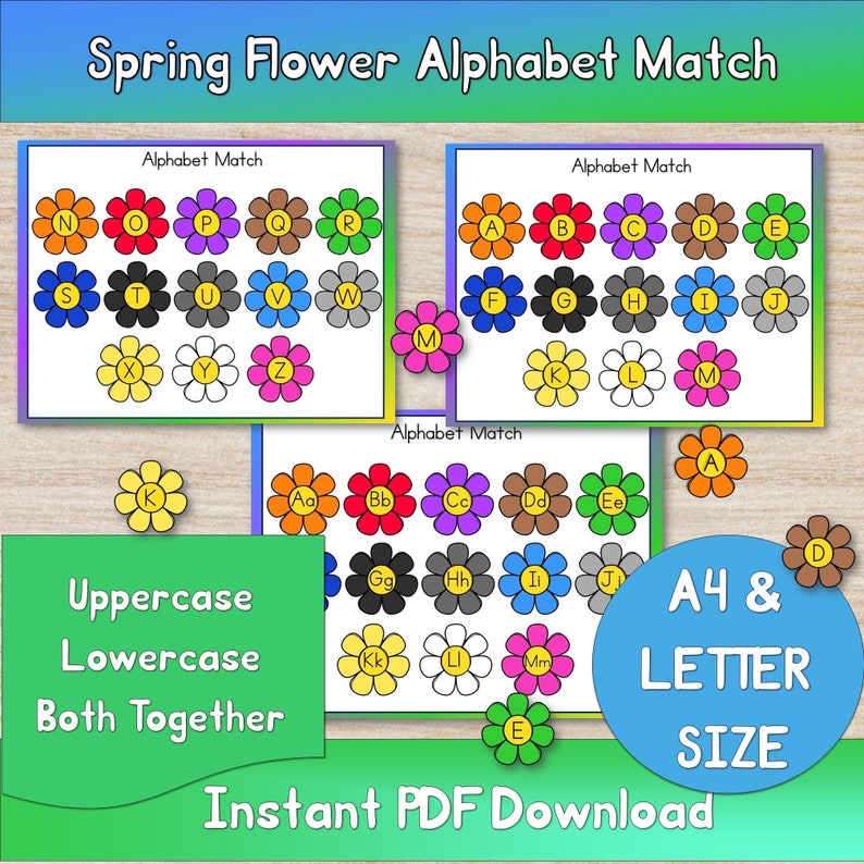 Flower Alphabet Matching Game: Montessori Learning Resource (PDF ...