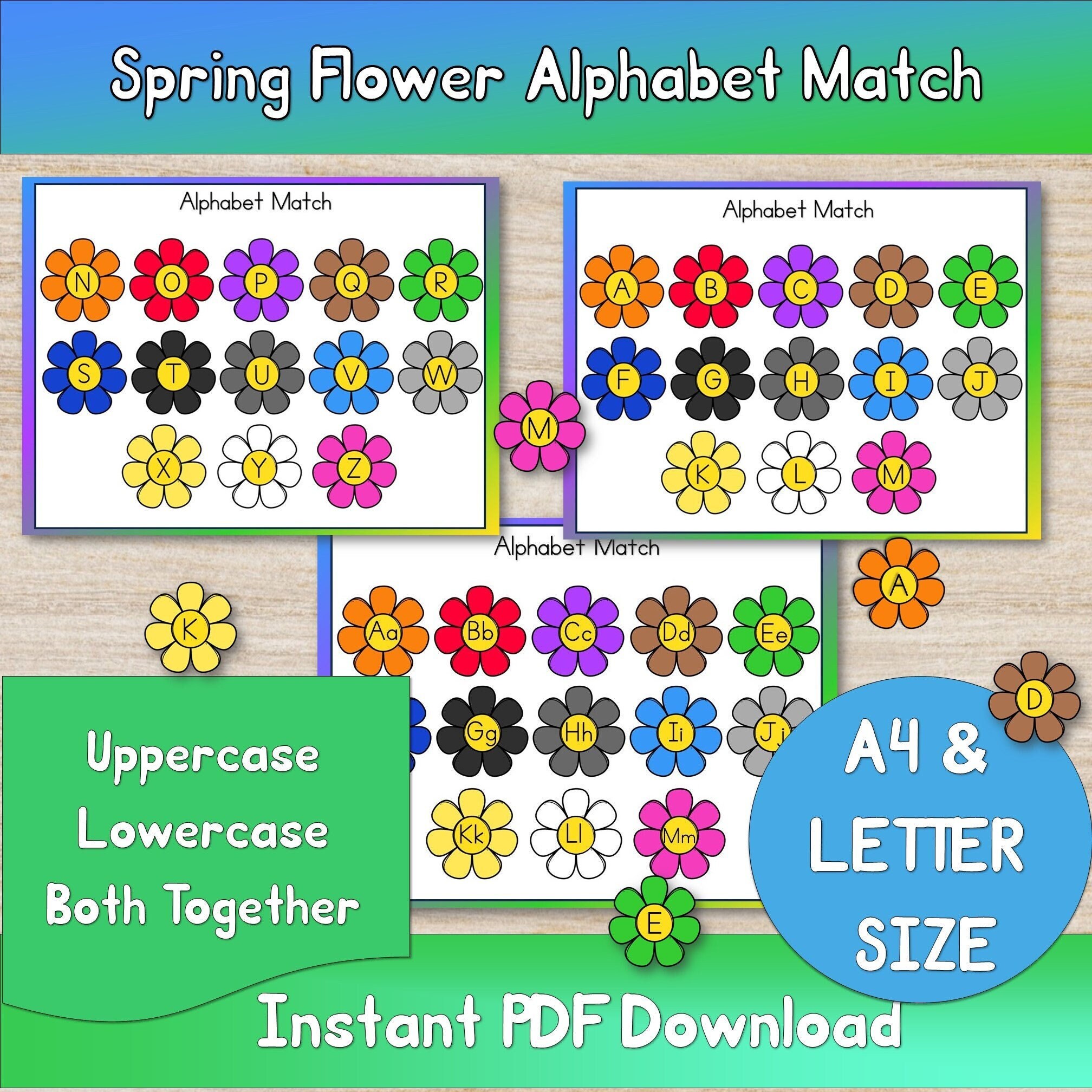 Flower Alphabet Matching Game: Montessori Learning Resource (PDF ...