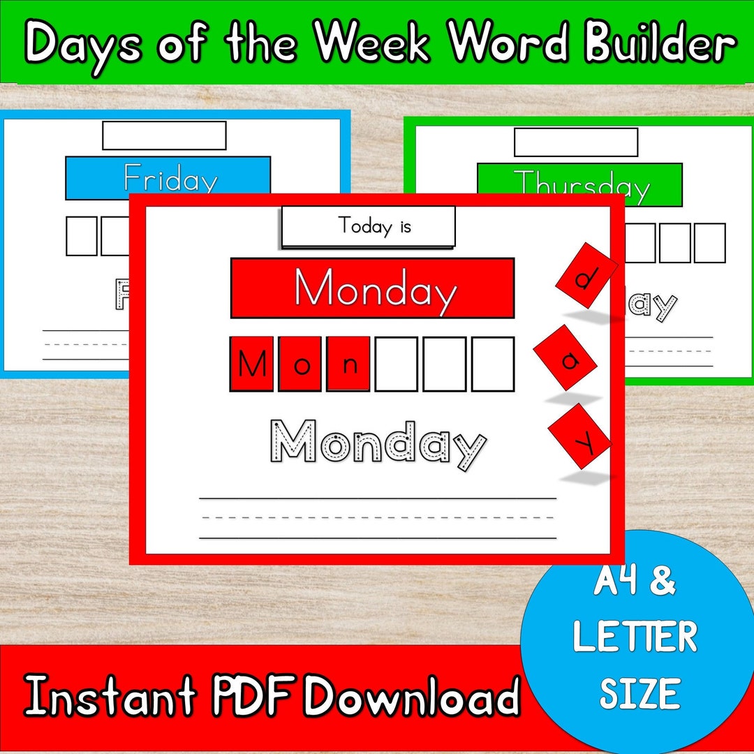 Days of the Week Word Building Game: Montessori Learning (PDF Download ...
