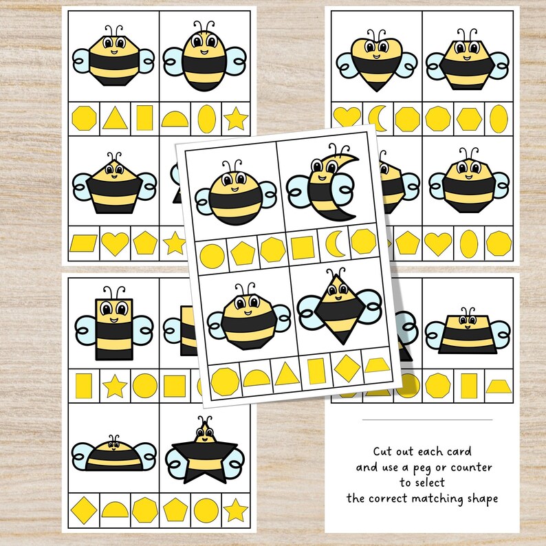 Bee Theme 2D Shapes Clip Cards: Montessori Learning (PDF Download) - Etsy