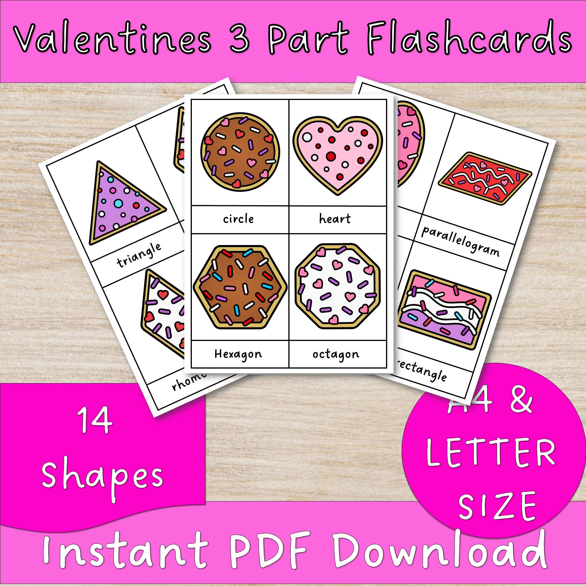 Valentines Shapes Flashcards: Montessori Learning Resource (PDF ...
