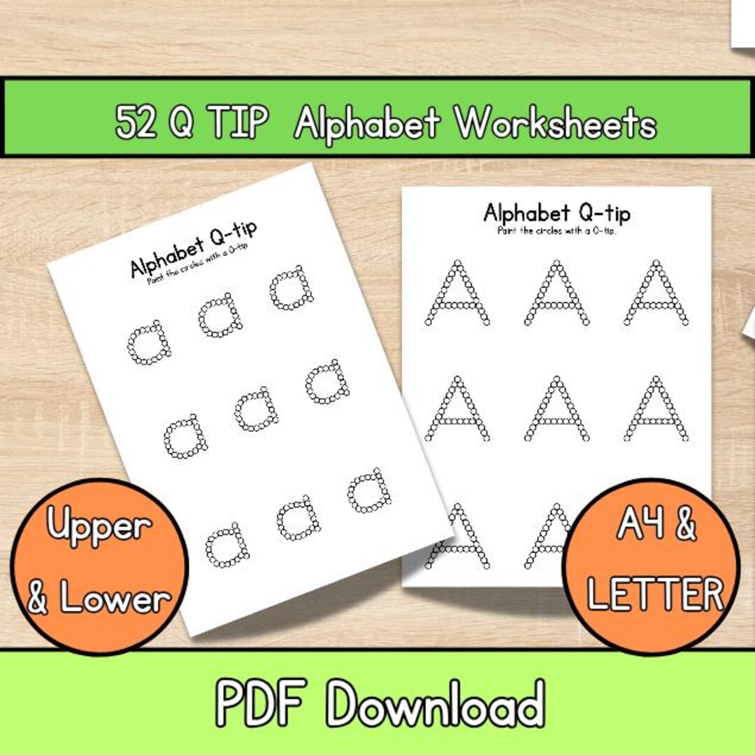 52 Alphabet Q-tip Painting A-Z Worksheets Uppercase and Lowercase(pdf ...