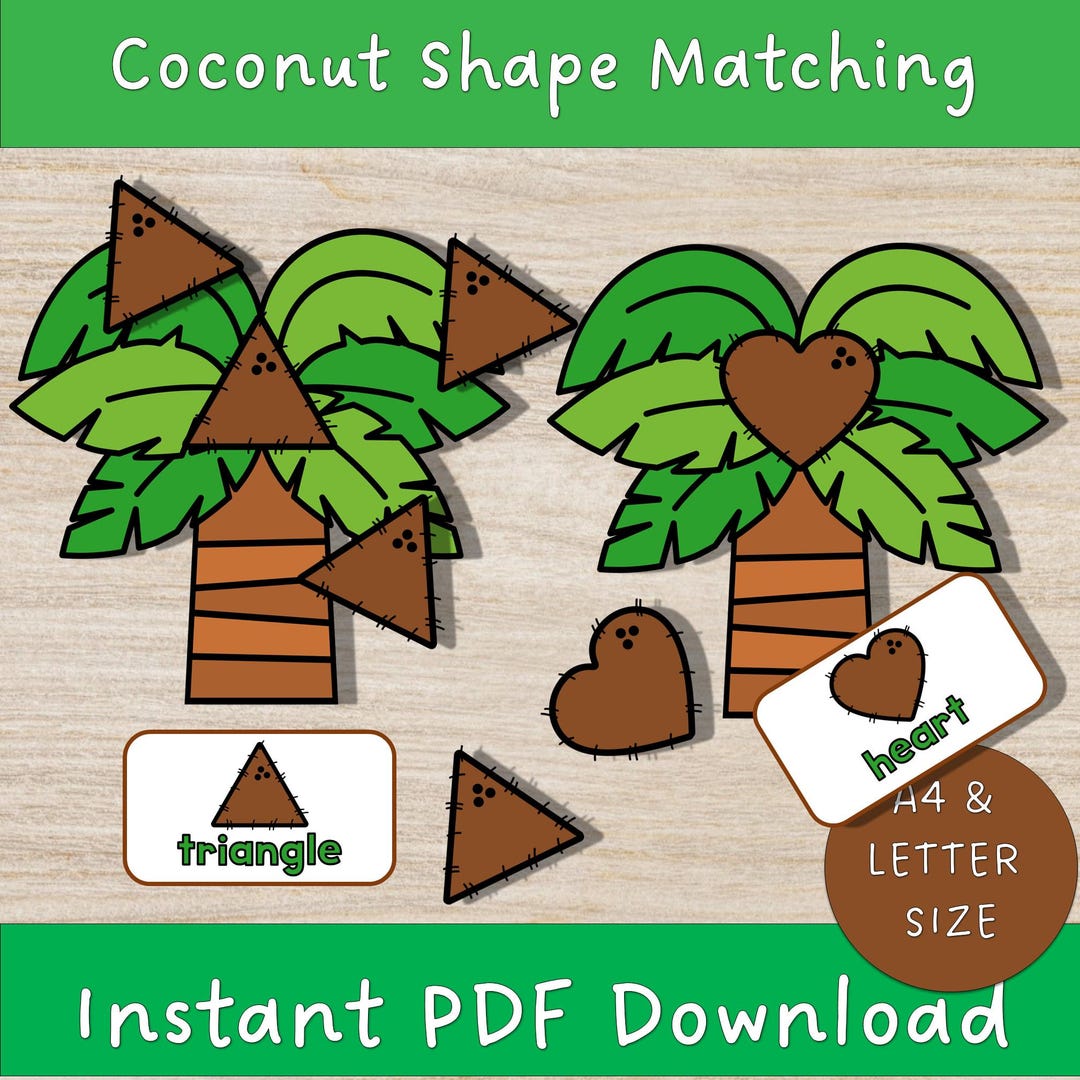 Coconut 2D Shapes Matching Game Montessori Learning Teaching Vocabulary ...