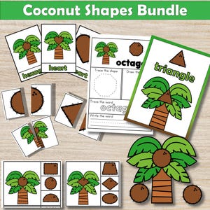 Coconut 2D Shapes Bundle Packet Matching Montessori Learning Teaching ...