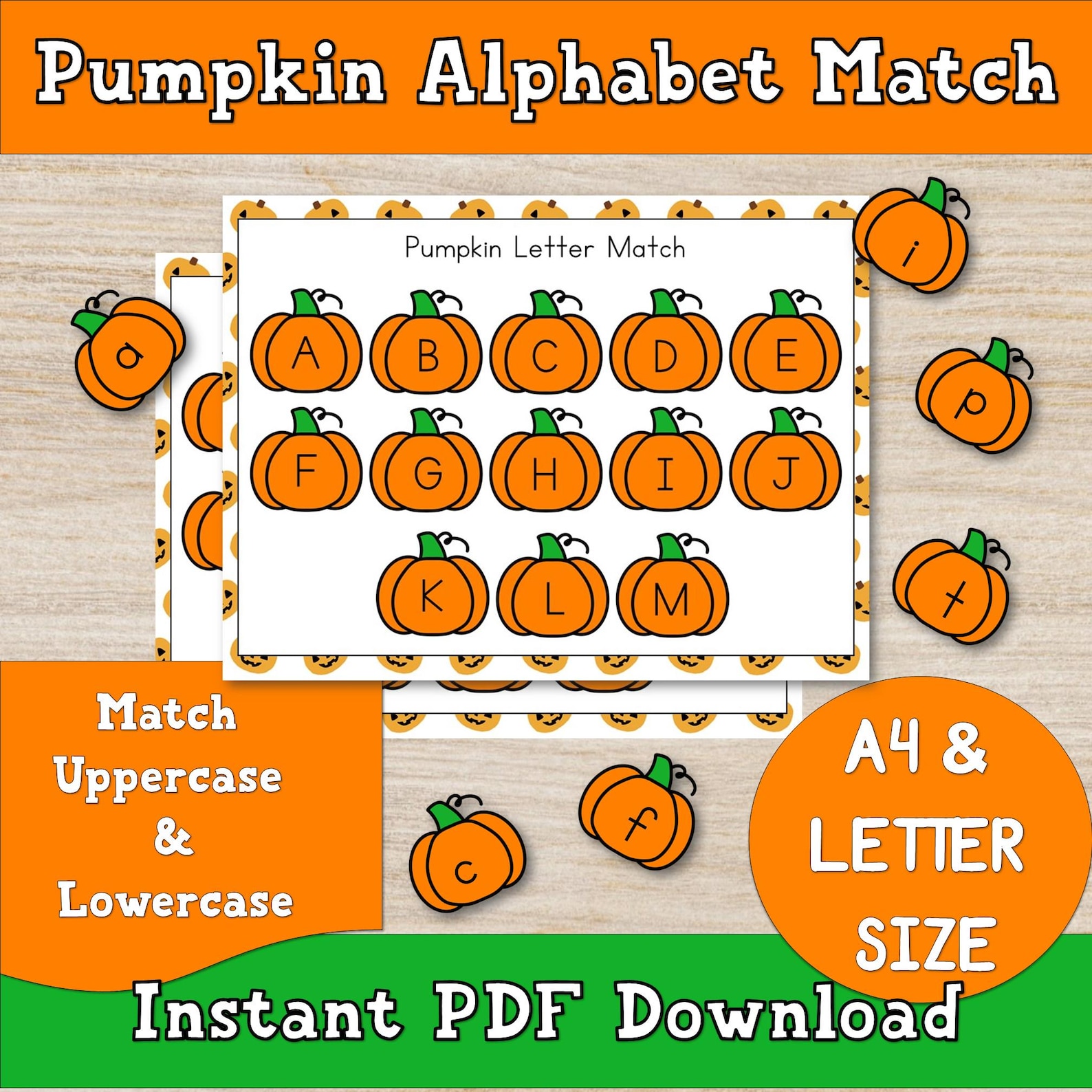 AZ Alphabet Pumpkin Matching Busy Book Activity- Montessori Learning ...
