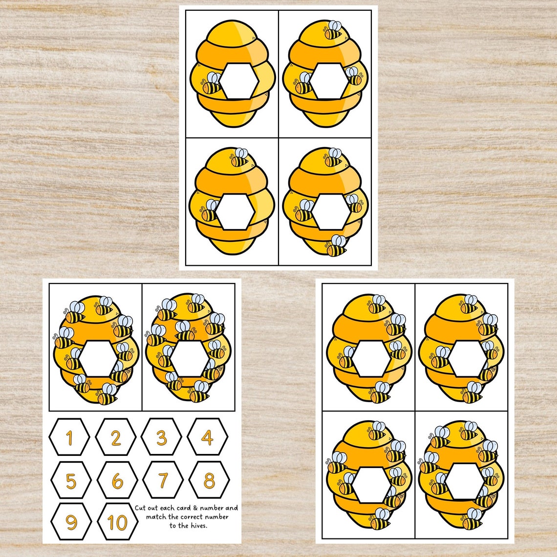 10 Counting Bees Cards Activity - Montessori Learning Teaching Resource ...