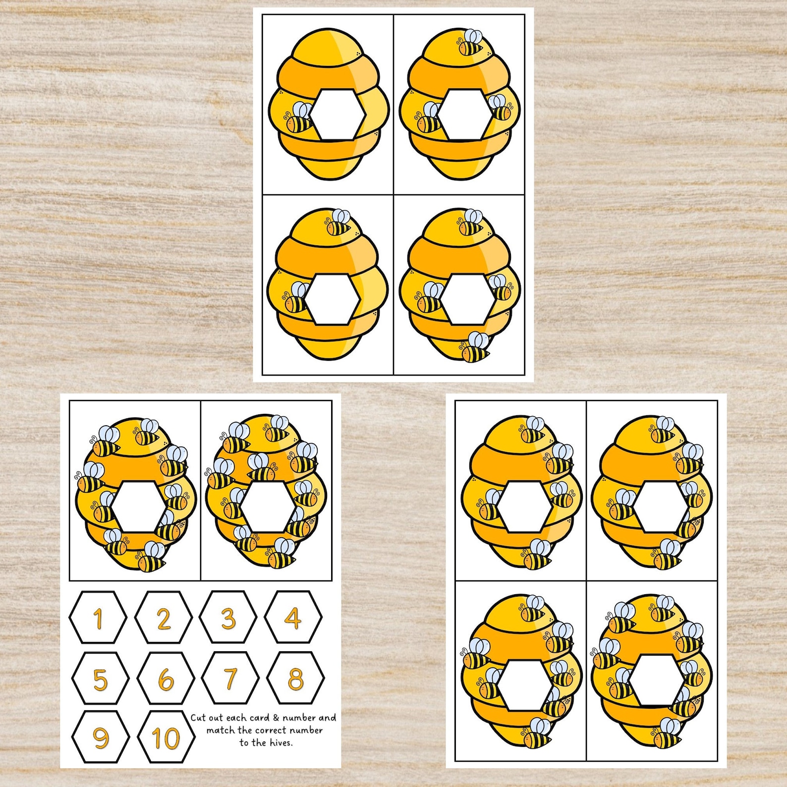 10 Counting Bees Cards Activity - Montessori Learning Teaching Resource ...