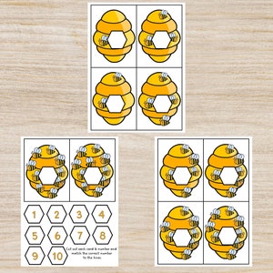 10 Counting Bees Cards Activity - Montessori Learning Teaching Resource ...