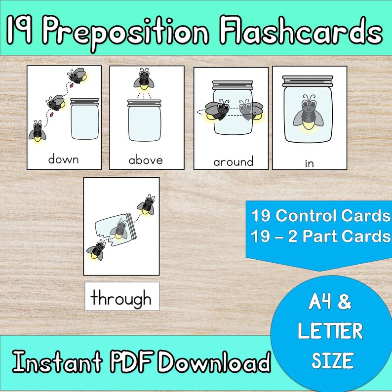 19 Preposition Flashcards 2 Part Cards Montessori Learning Teaching ...